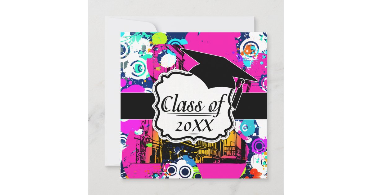 urban city graffiti paint splatter graduation invitation | Zazzle
