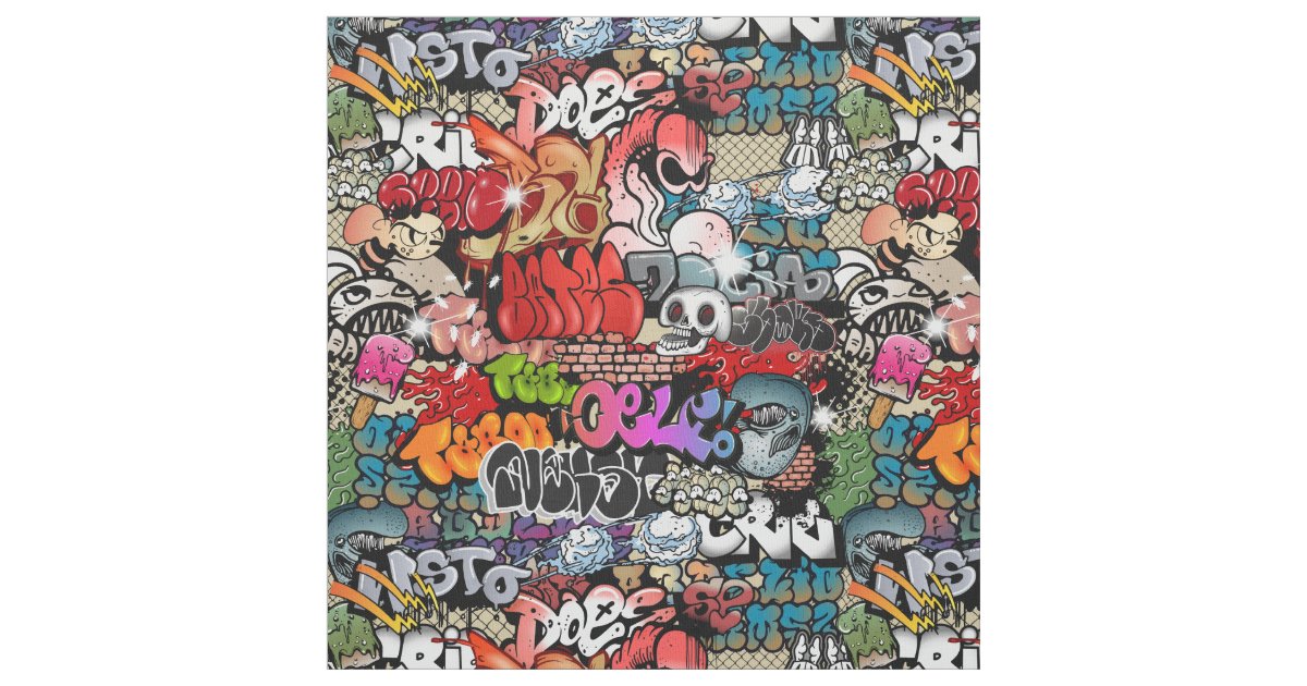 Urban dynamic street art Graffiti art pattern Fabric | Zazzle