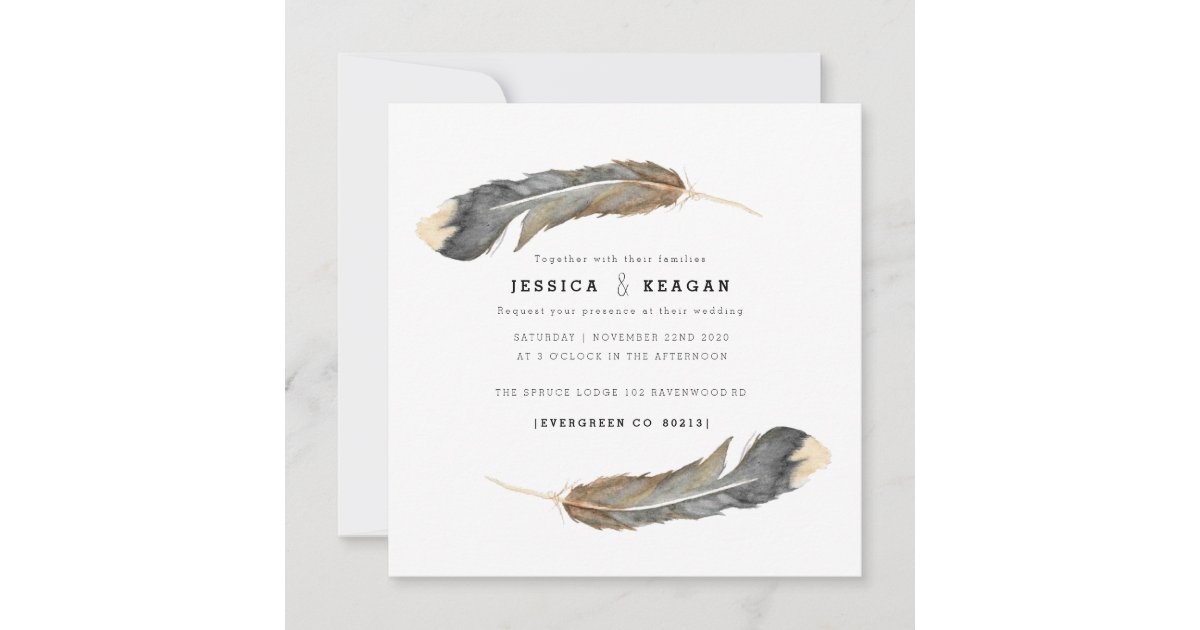 Urban Feather Wedding Invite | Zazzle