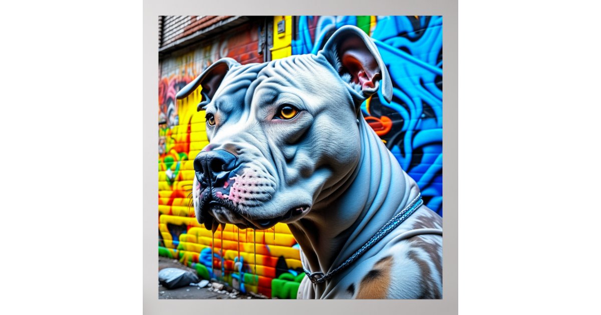 Urban Graffiti Street Art White Pitbull Lover Poster | Zazzle