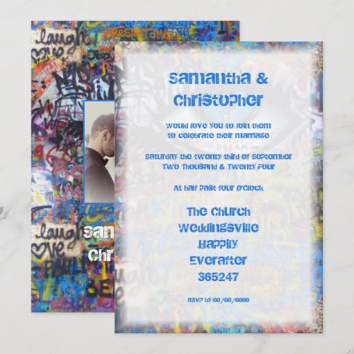 Urban graffiti wedding photo invitation | Zazzle