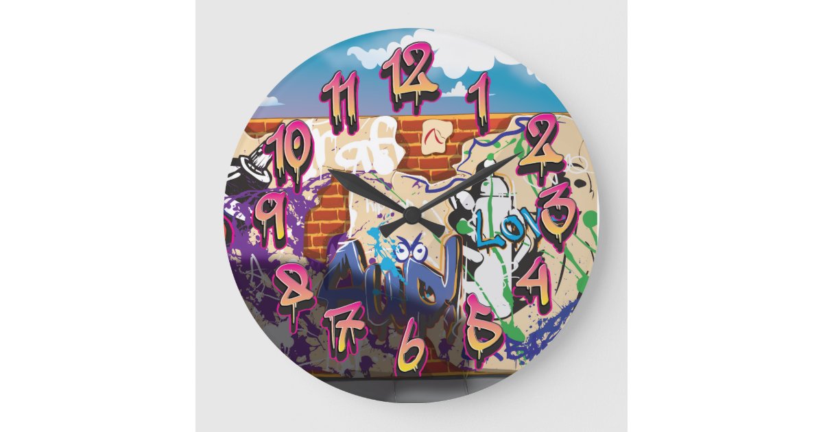 Urban Hip Hop Graffiti Wall. Large Clock | Zazzle