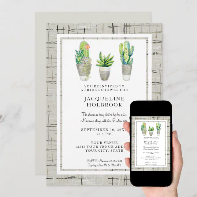 Urban Spanish Hacienda Watercolor Cactus Succulent Invitation | Zazzle