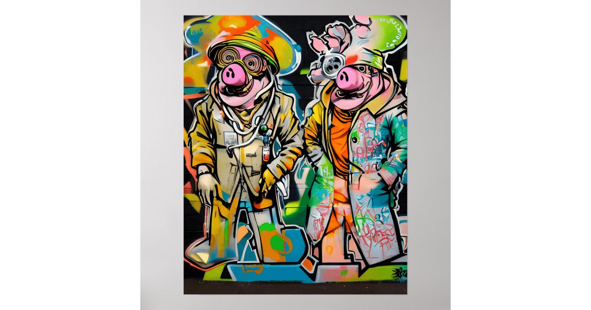 Urban Street Art Graffiti Pig Cartoon - A Fun and Poster | Zazzle