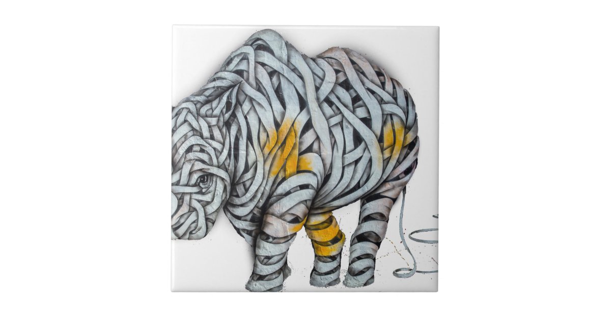 Urban Street Art: Ribbon Rhinoceros Tile | Zazzle