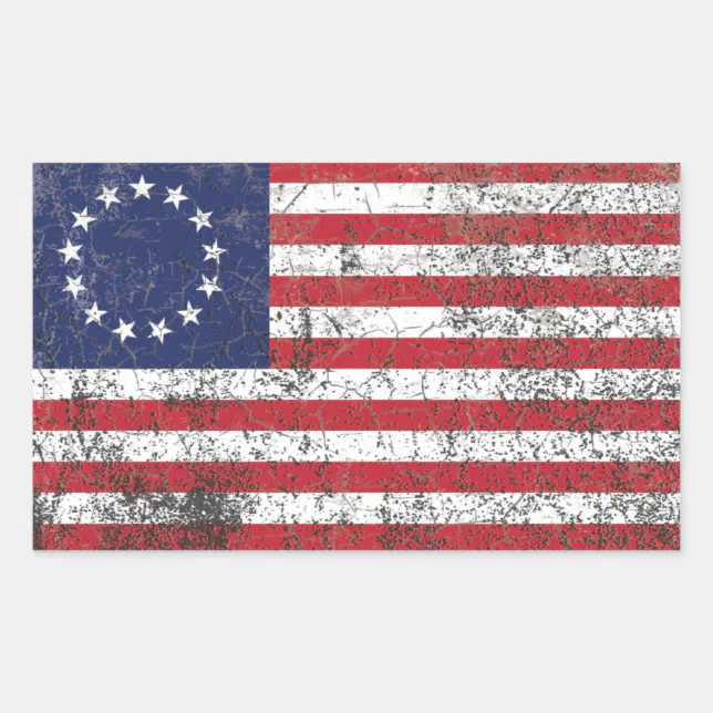 US American Colonial Flag Thirteen Stars RUSTIC Rectangular Sticker ...