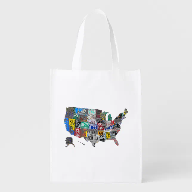 US American United States Map Flag License Plate A Grocery Bag | Zazzle