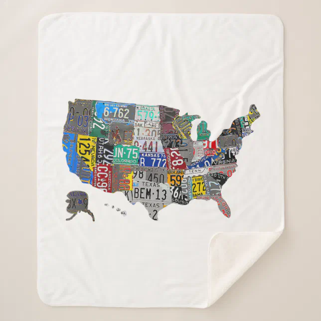 US American United States Map Flag License Plate A Sherpa Blanket | Zazzle
