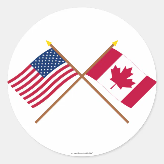 US and Canada Crossed Flags Classic Round Sticker | Zazzle