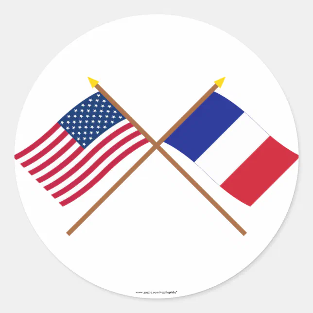 US and France Crossed Flags Classic Round Sticker | Zazzle