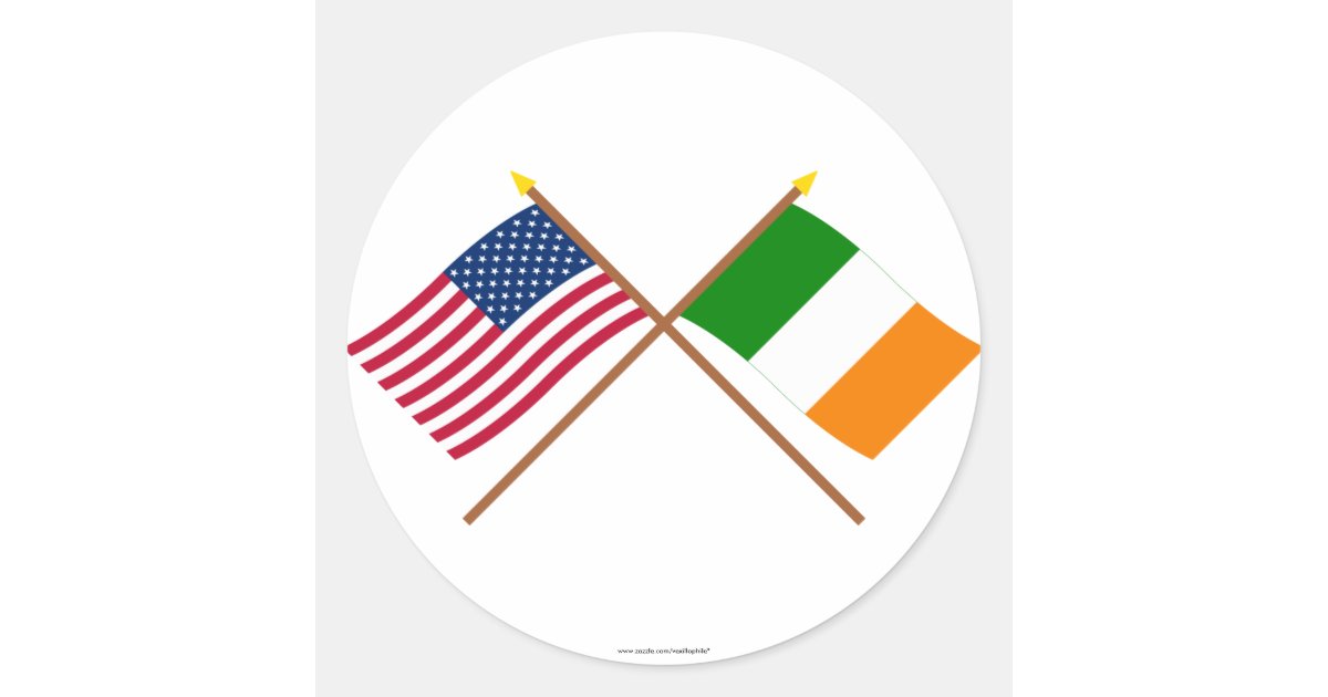 US and Ireland Crossed Flags Classic Round Sticker | Zazzle