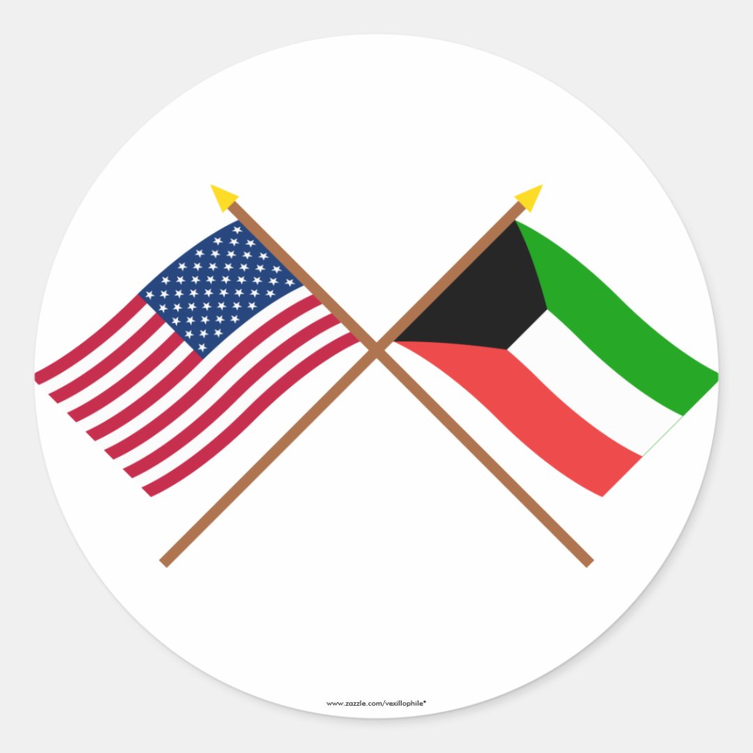 US and Kuwait Crossed Flags Classic Round Sticker | Zazzle