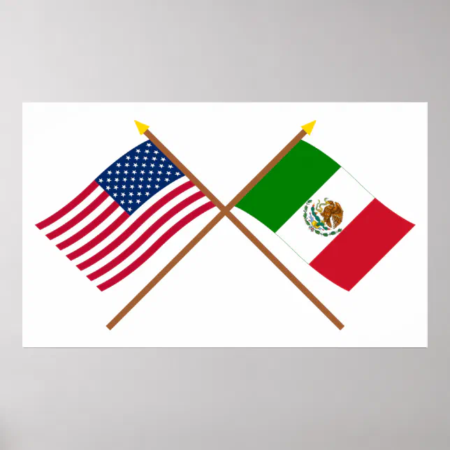 US and Mexico Crossed Flags Poster | Zazzle