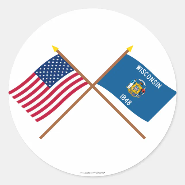 US and Wisconsin Crossed Flags Classic Round Sticker | Zazzle