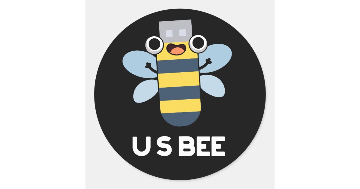 US Bee Funny USB Technical Pun Dark BG Classic Round Sticker | Zazzle
