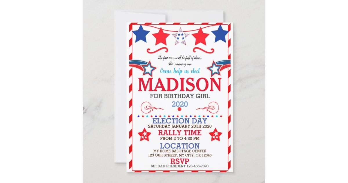 US BIRTHDAY GIRL ELECTION BIRTHDAY INVITATION | Zazzle