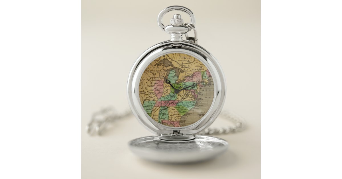 US, Canada Hand Colored Atlas Map Pocket Watch | Zazzle