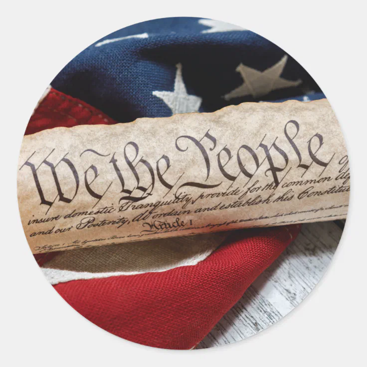 US Constitution and Flag Classic Round Sticker | Zazzle