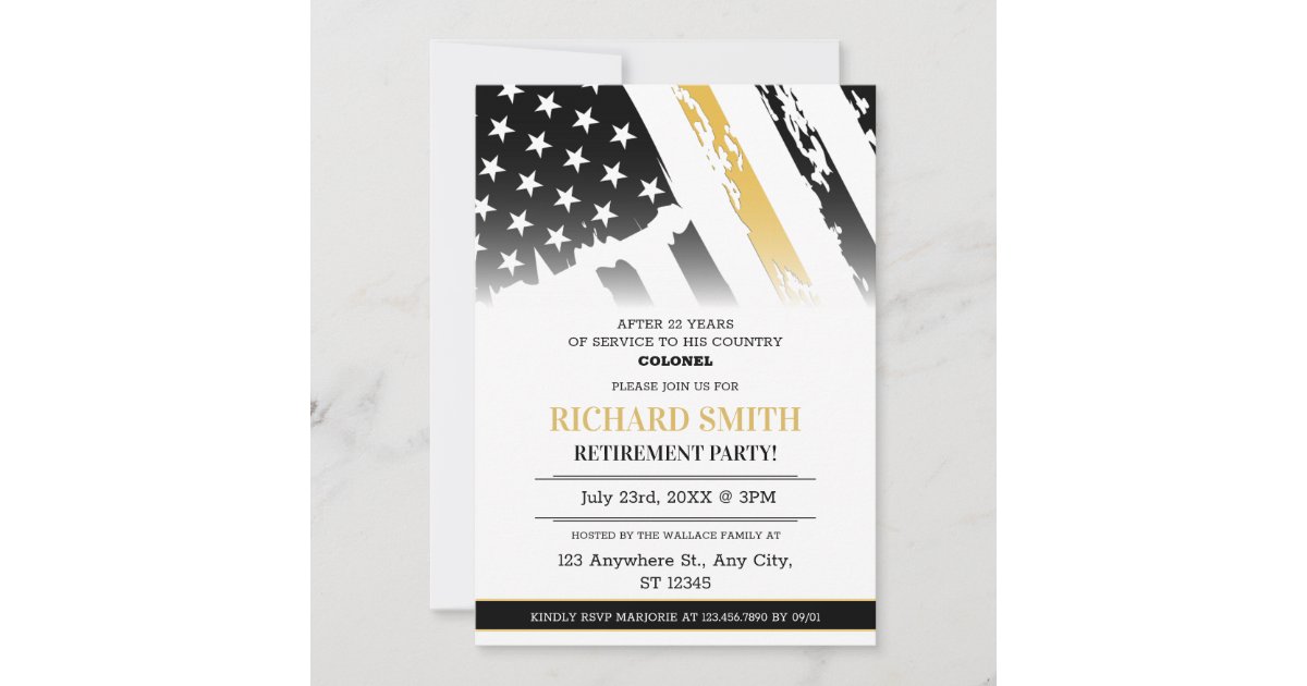 US FLAG Golden Line Air Force Retirement Invitation | Zazzle