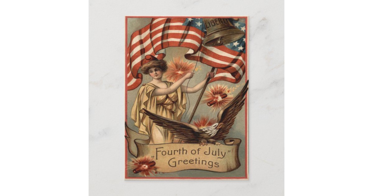 US Flag Lady Liberty Fireworks Firecracker Postcard | Zazzle