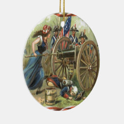 US Flag Molly Pitcher Cannon Ceramic Ornament | Zazzle