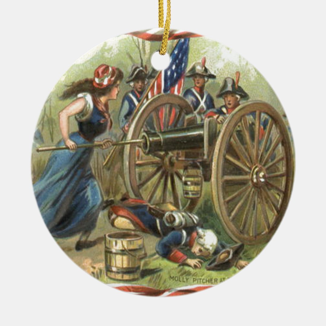 US Flag Molly Pitcher Cannon Ceramic Ornament | Zazzle