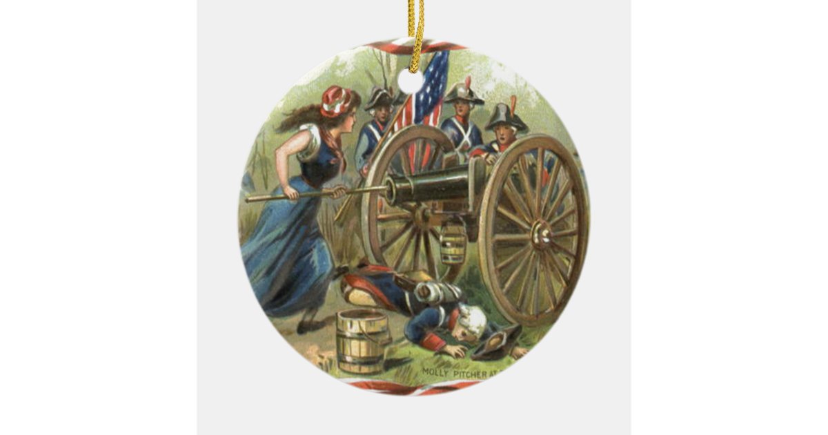US Flag Molly Pitcher Cannon Ceramic Ornament | Zazzle