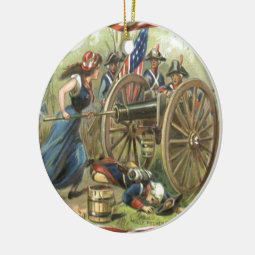 US Flag Molly Pitcher Cannon Ceramic Ornament | Zazzle