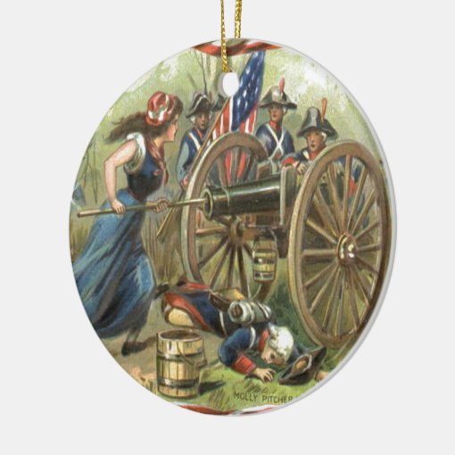 US Flag Molly Pitcher Cannon Ceramic Ornament | Zazzle