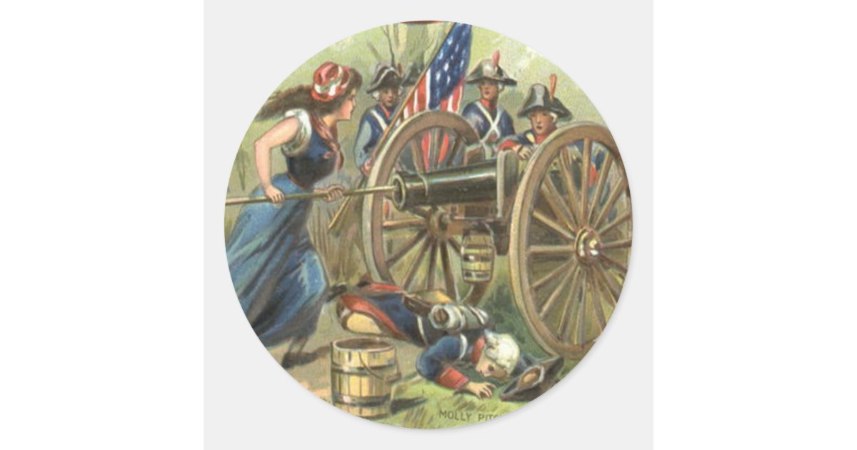 US Flag Molly Pitcher Cannon Classic Round Sticker | Zazzle