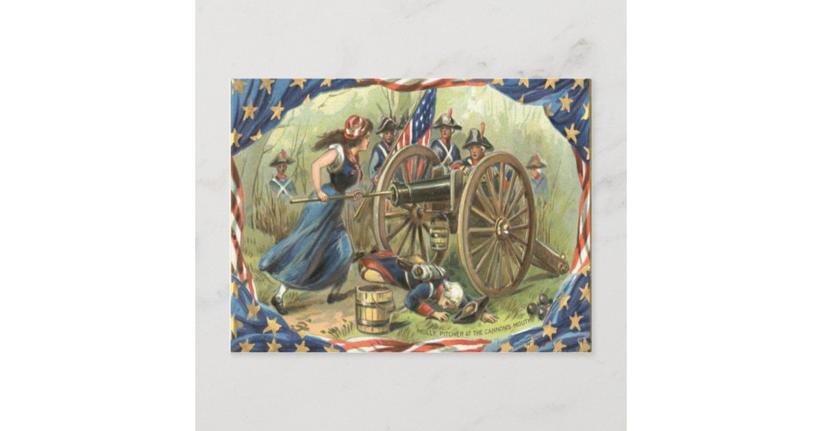 Us Flag Molly Pitcher Cannon Postcard Zazzle
