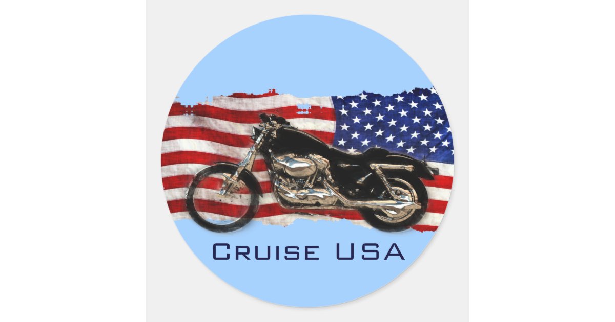 US Flag, Stars and Stripes, Motorcycle, Motorbike Classic Round Sticker ...