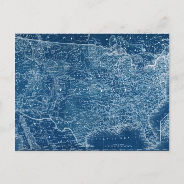 US Map Blueprint Postcard | Zazzle.com