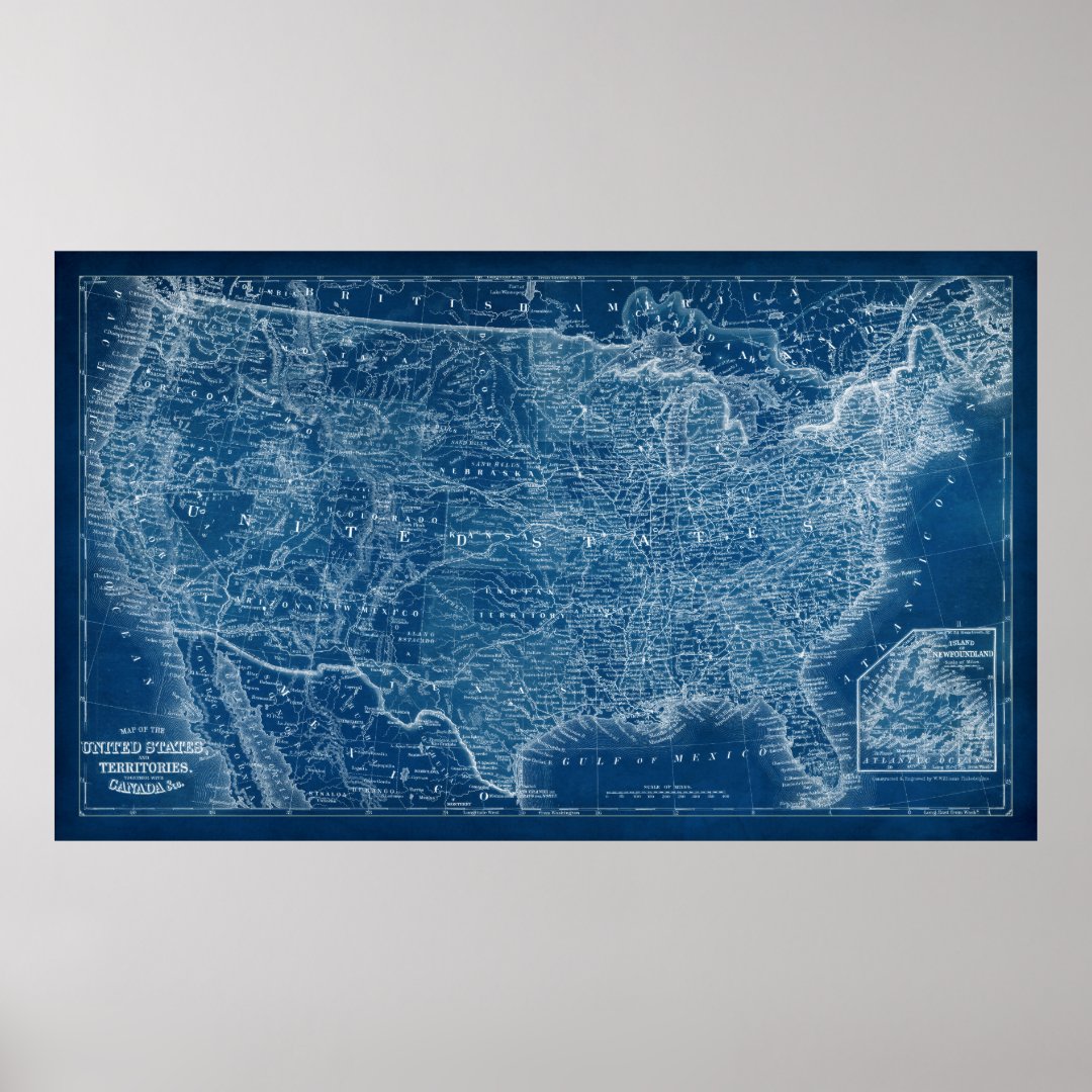 US Map Blueprint Poster | Zazzle