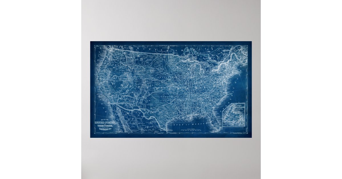 US Map Blueprint Poster | Zazzle