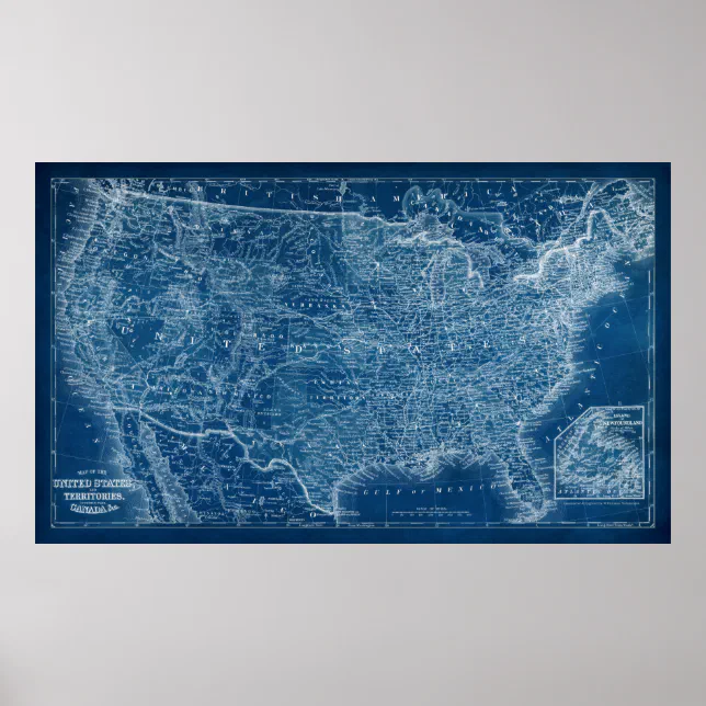 US Map Blueprint Poster | Zazzle