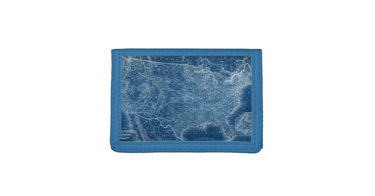 US Map Blueprint Trifold Wallet | Zazzle