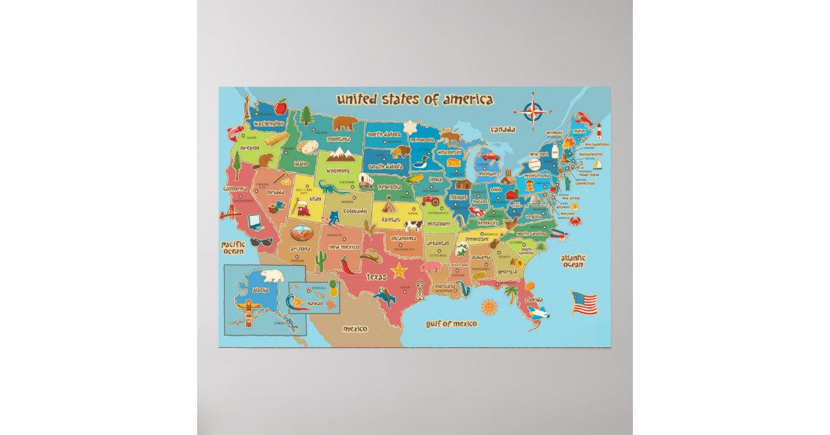 US Map for Kids Poster | Zazzle