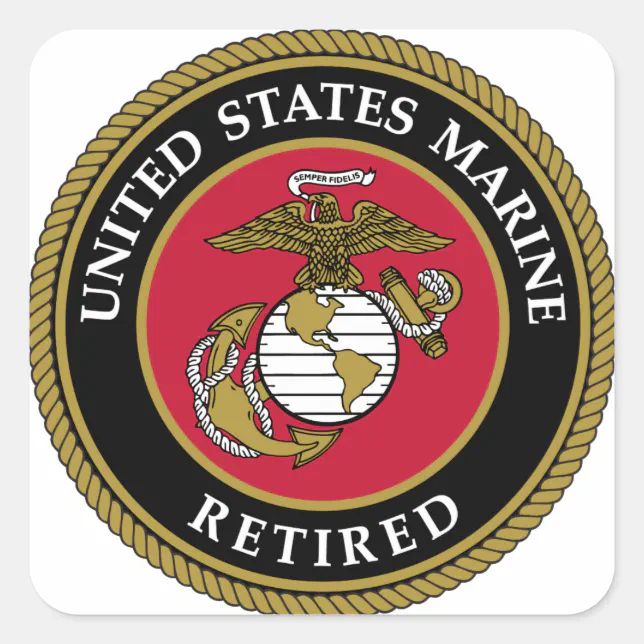 US Marine Retired Black Square Sticker | Zazzle