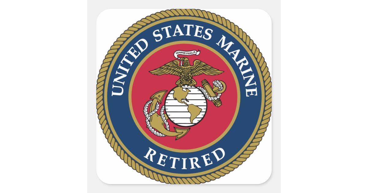 US Marine Retired Blue Square Sticker | Zazzle