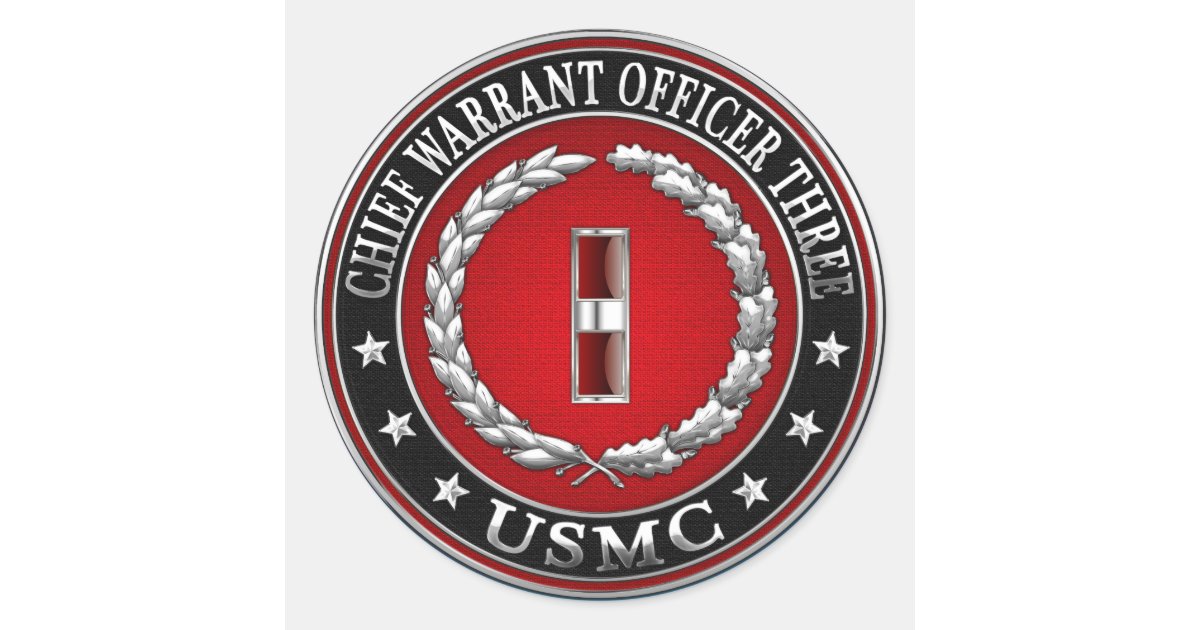 US Marines: Chief Warrant Three (USMC CWO-3) [3D] Classic Round Sticker ...