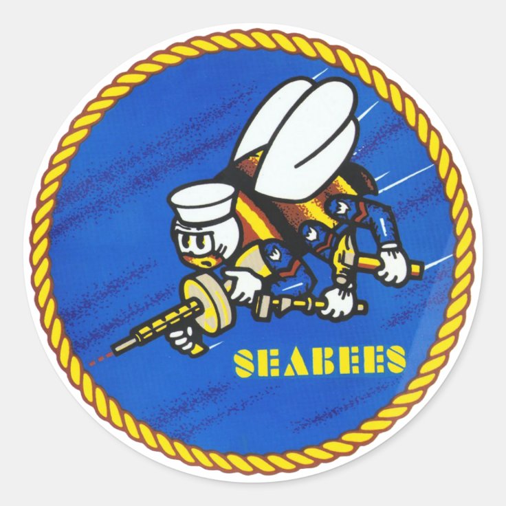 US Navy Seabees Logo Classic Round Sticker | Zazzle