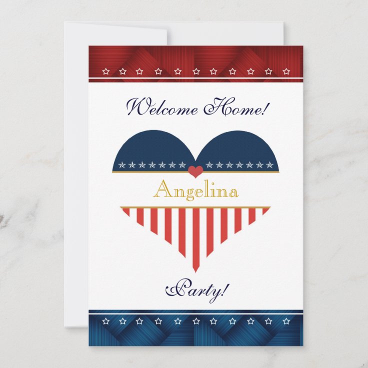 US Patriotic Heart Welcome Home Party Invite | Zazzle