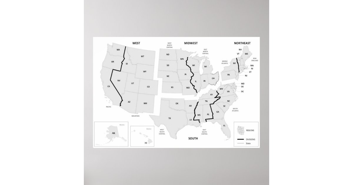 US Regions Map United States Poster | Zazzle