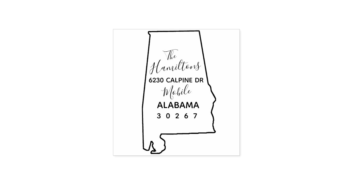 US State Alabama Outline Return Address Rubber Stamp | Zazzle