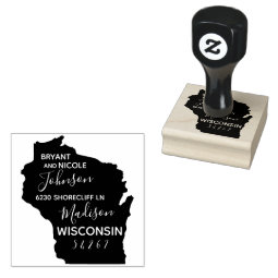 US State Wisconsin Map Return Address Wood Art Rubber Stamp | Zazzle