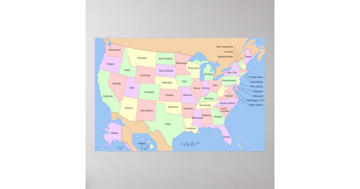 US USA United States Map Poster | Zazzle