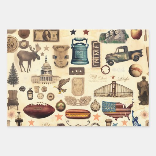 US vintage and nostalgic national symbols, relics Wrapping Paper Sheets ...