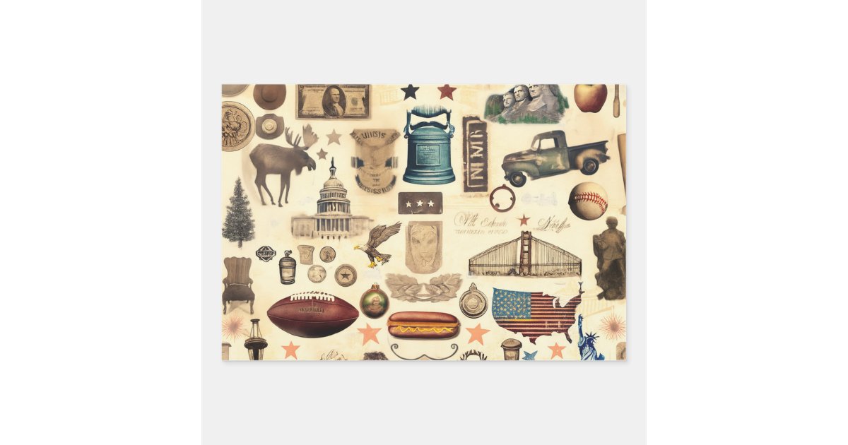 US vintage and nostalgic national symbols, relics Wrapping Paper Sheets ...