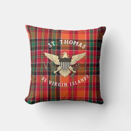 US Virgin Islands Flag St. Thomas USVI Madras Throw Pillow | Zazzle